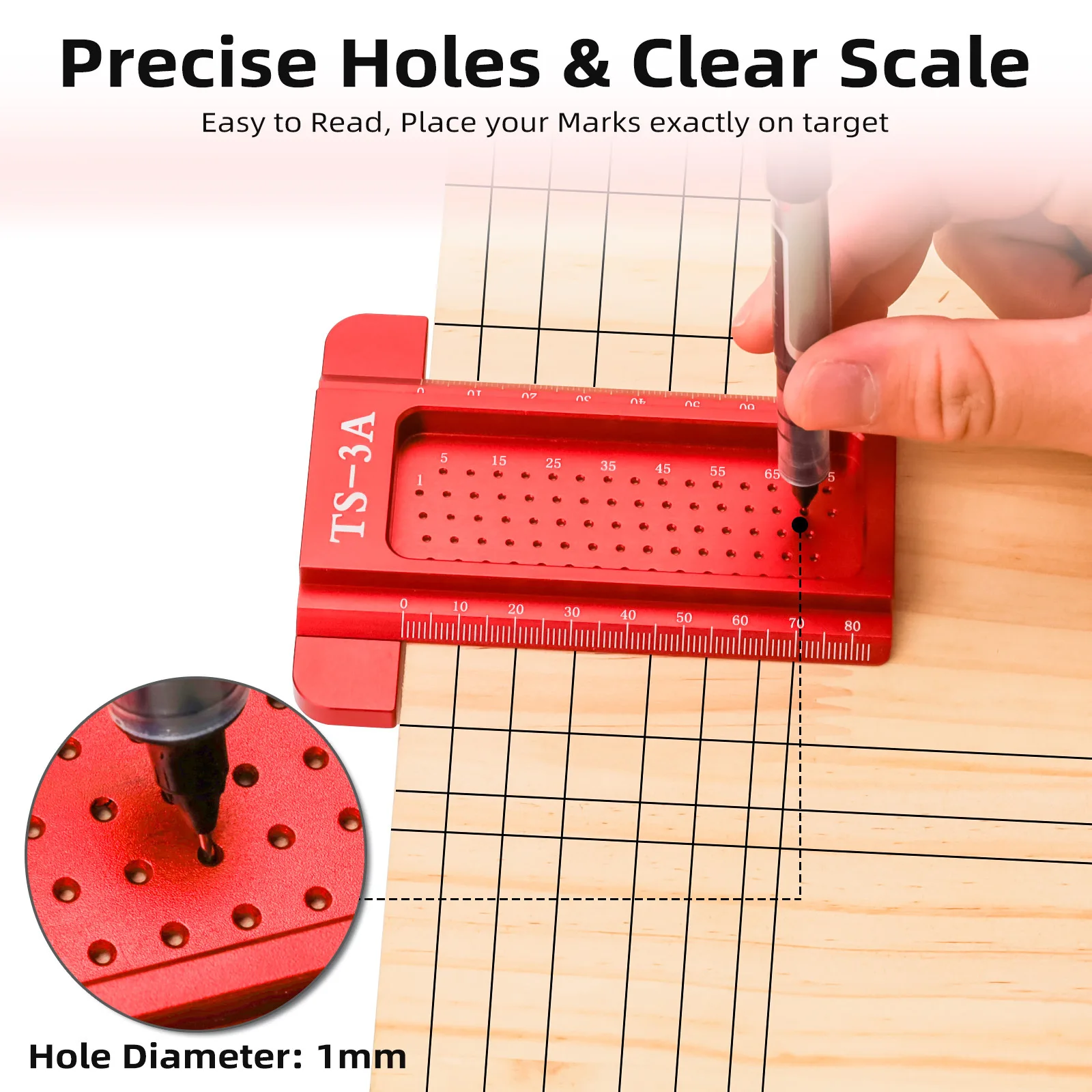 1Pc Woodworking Scribe 80mm T-type Ruler Hole Scribing ruler Aluminum ...