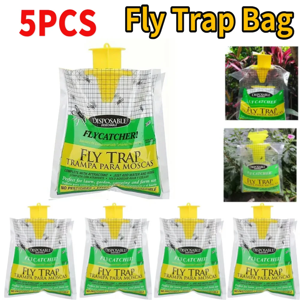 Hanging Fly Trap Bag with Fly Bait Disposable Flies Trap Non-Toxic ...