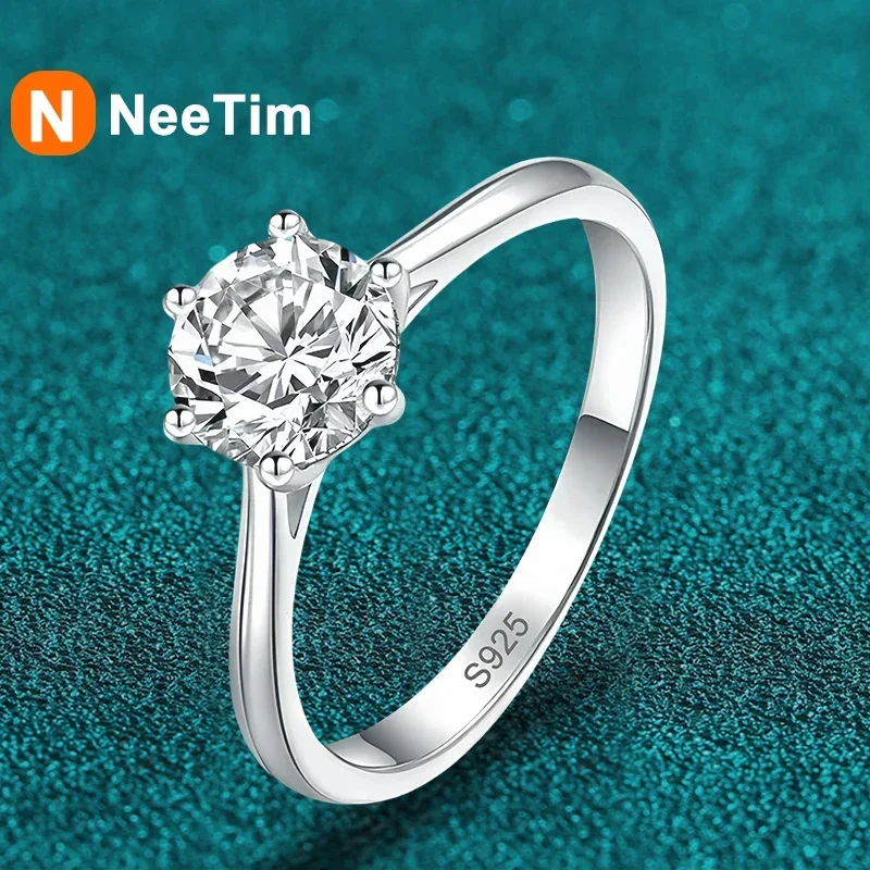NeeTim-0-3ct-4mm-Moissanite-Diamond-Ring-for-Women-S925-Sterling-Silver-with-Gold-Plated ...