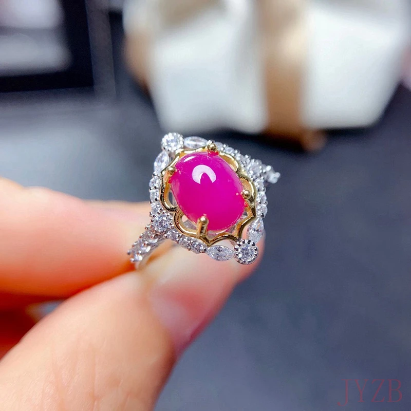 Natural-Red-Egg-Ruby-Gem-Ring-Natural-Gem-ring-S925-Silver-elegant ...