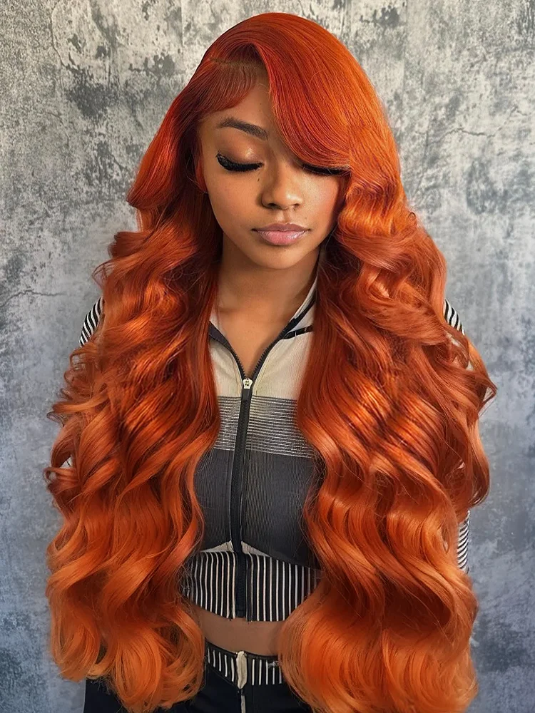 250 Density 350 Ginger Body Wave 30 40 Inch 13x4 Lace Front Wig Orange ...