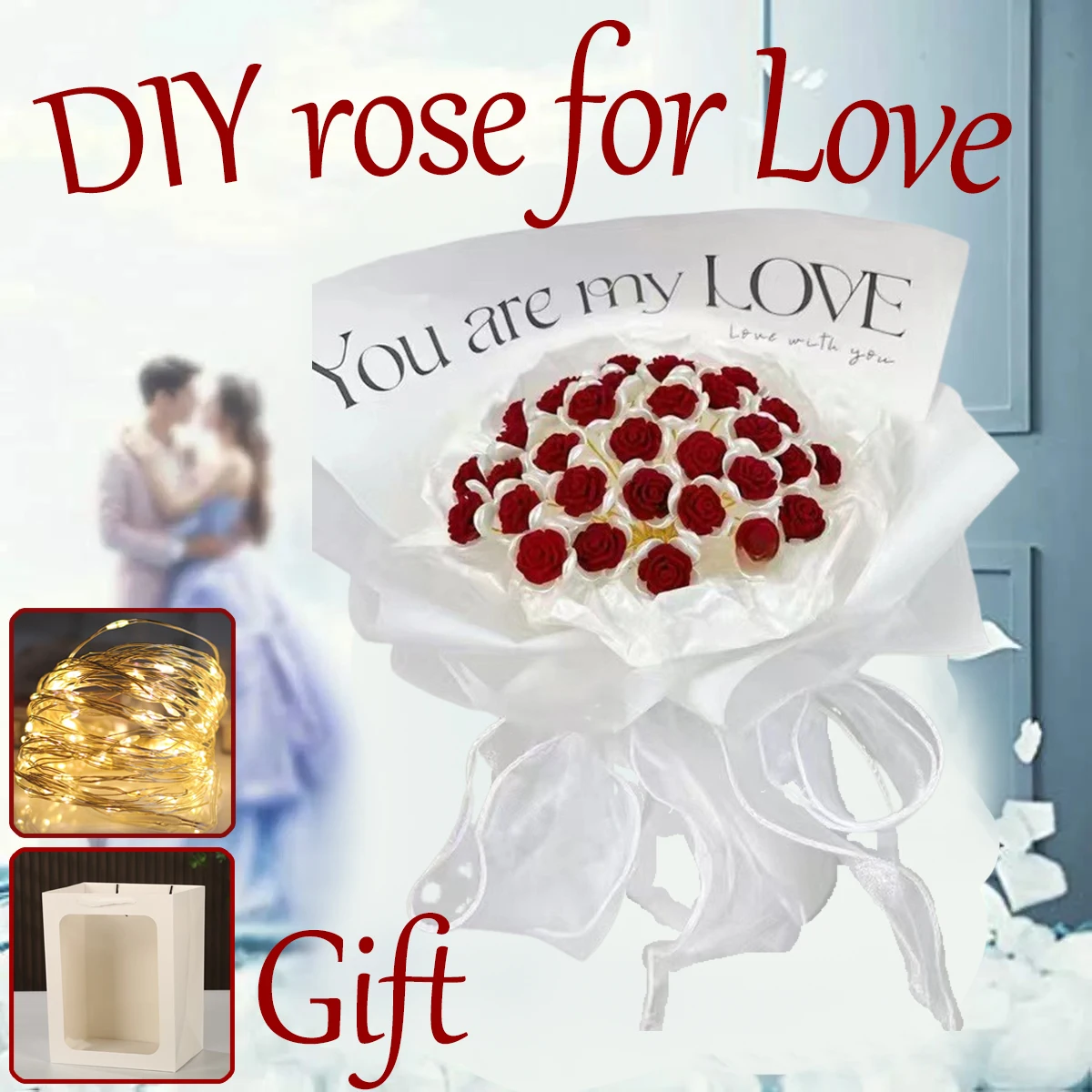 DIY-Rose-Bouquets-Handmade-Flower-Material-Package-Bouquet-with-Light ...