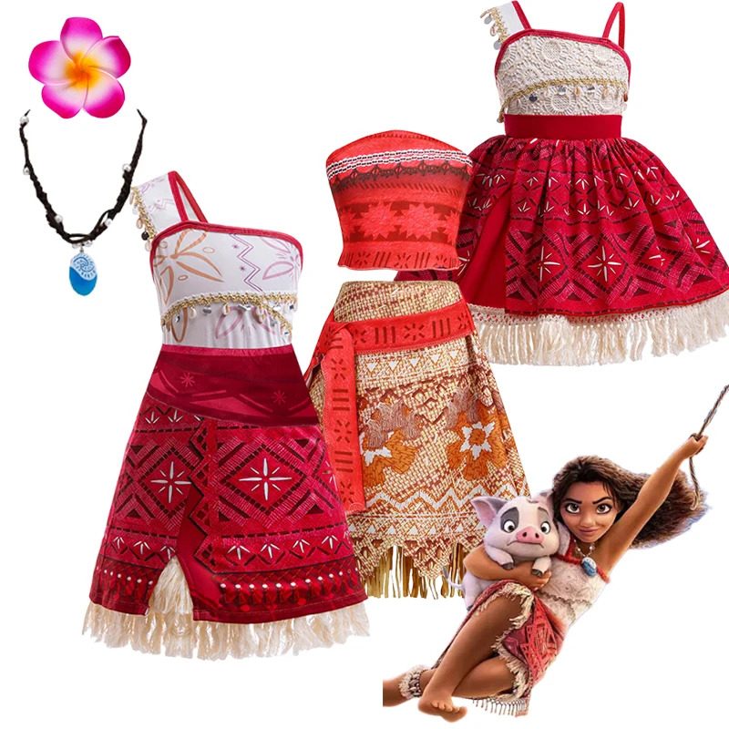 Disney Movie Moana 2 Princess Dress Girl Cosplay Vaiana Single Shoulder ...