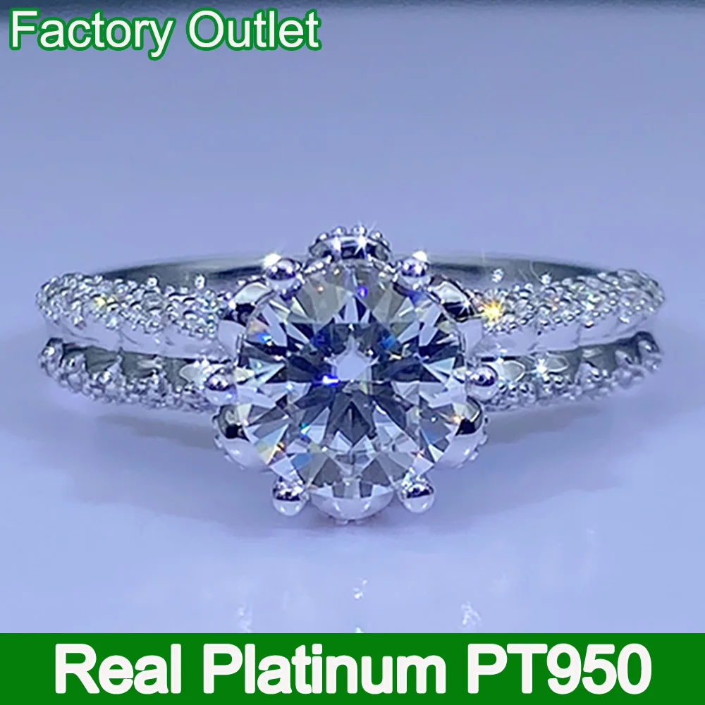 Real-Platinum-PT950-Ring-Women-Engagement-Anniversary-Party-Wedding-Ring-Round-Moissanite ...