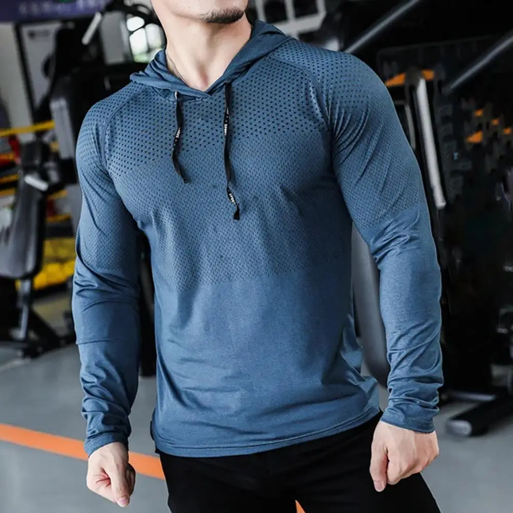 Men-Sport-Top-Hooded-Long-Sleeve-Slim-Fit-T-Shirt-Breathable-Elastic ...