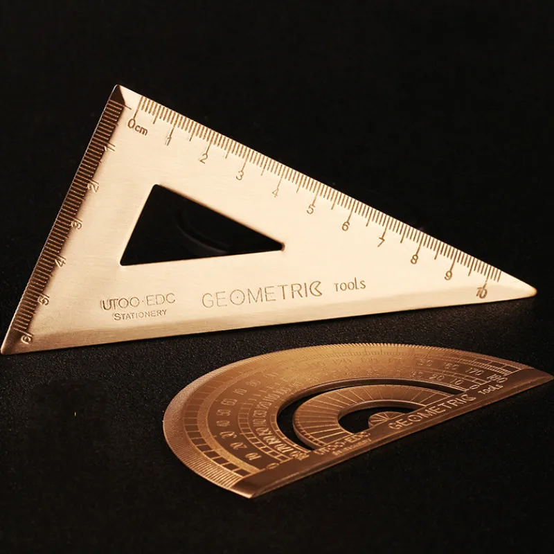 Brass-Triangle-Ruler-Retro-Semicircle-Protractor-Triangle-Plate-Drawing ...
