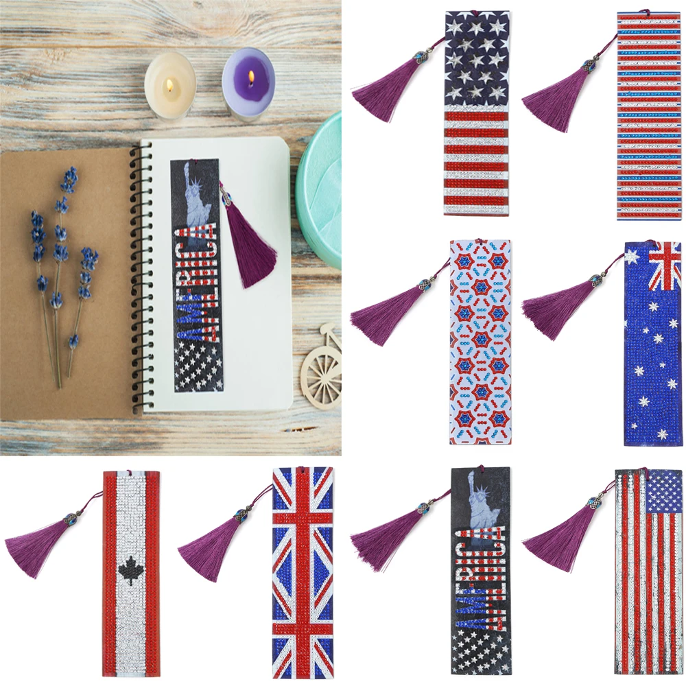 5D-DIY-Diamond-Painting-Leather-Bookmark-National-Flag-Special-shaped ...