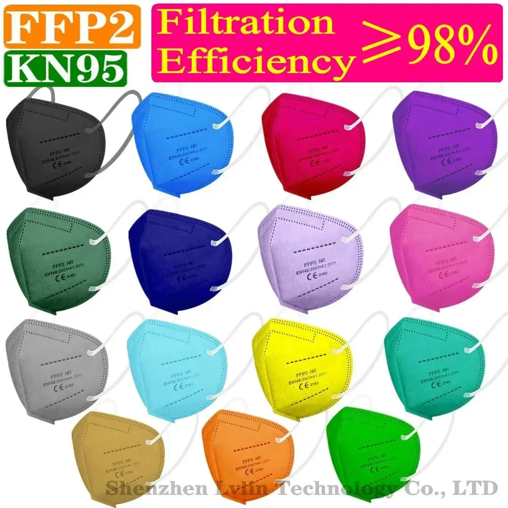 KN95 15 Colors FFP2 MASK KN95 5 Layers Adult Black Fabric Mask ...