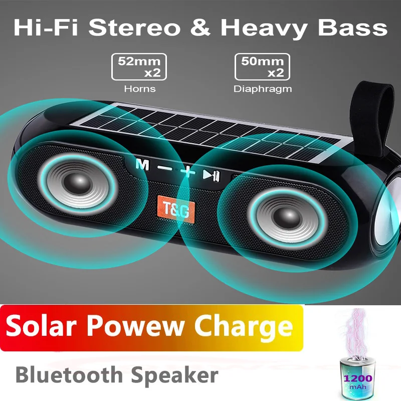 Portable Solar Power Bank Bluetooth Column Speaker TWS Hifi Stereo ...
