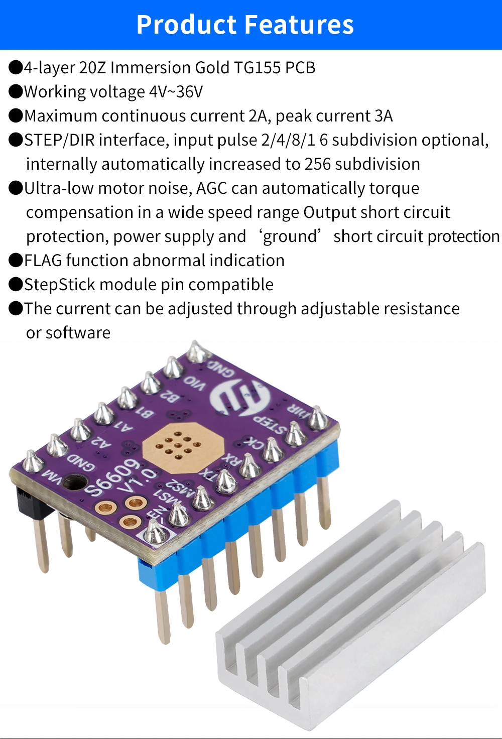 Драйвер шагового двигателя S6609 GC6609 StepStick, бесшумный драйвер ...