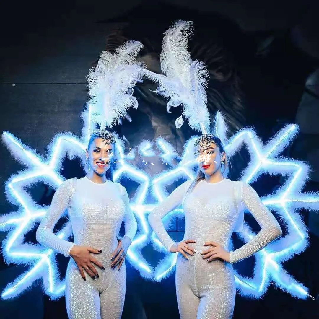 luxury-White-luminous-snowflake-backboard-feather-headdress-suit-female ...