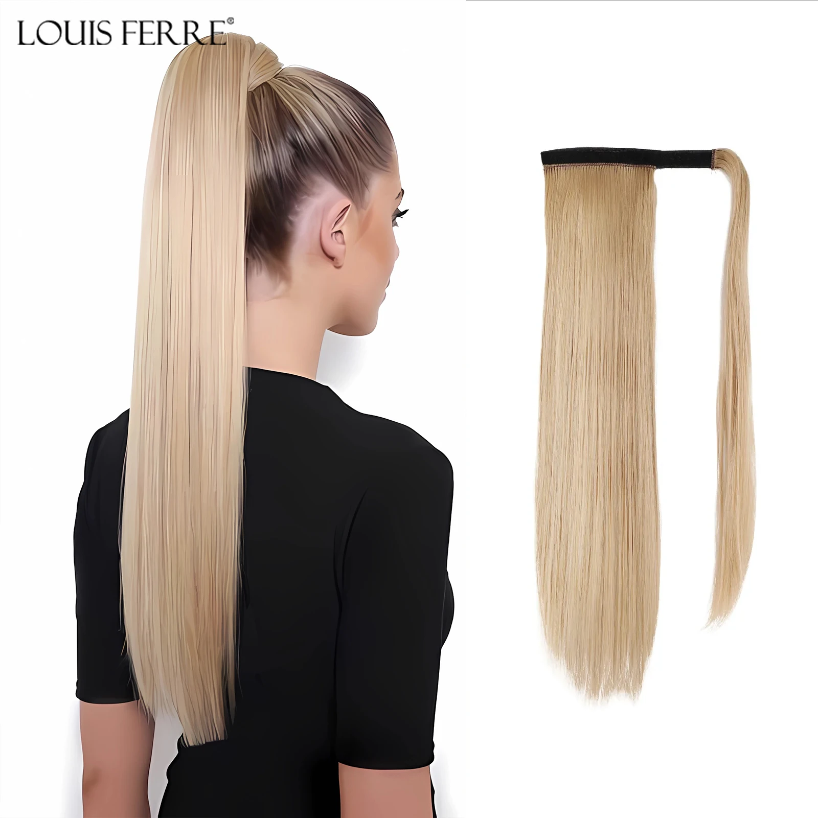 Long-Straight-Blonde-Ponytail-Wigs-for-Women-Wrap-Around-Fake-Tail-Hair ...
