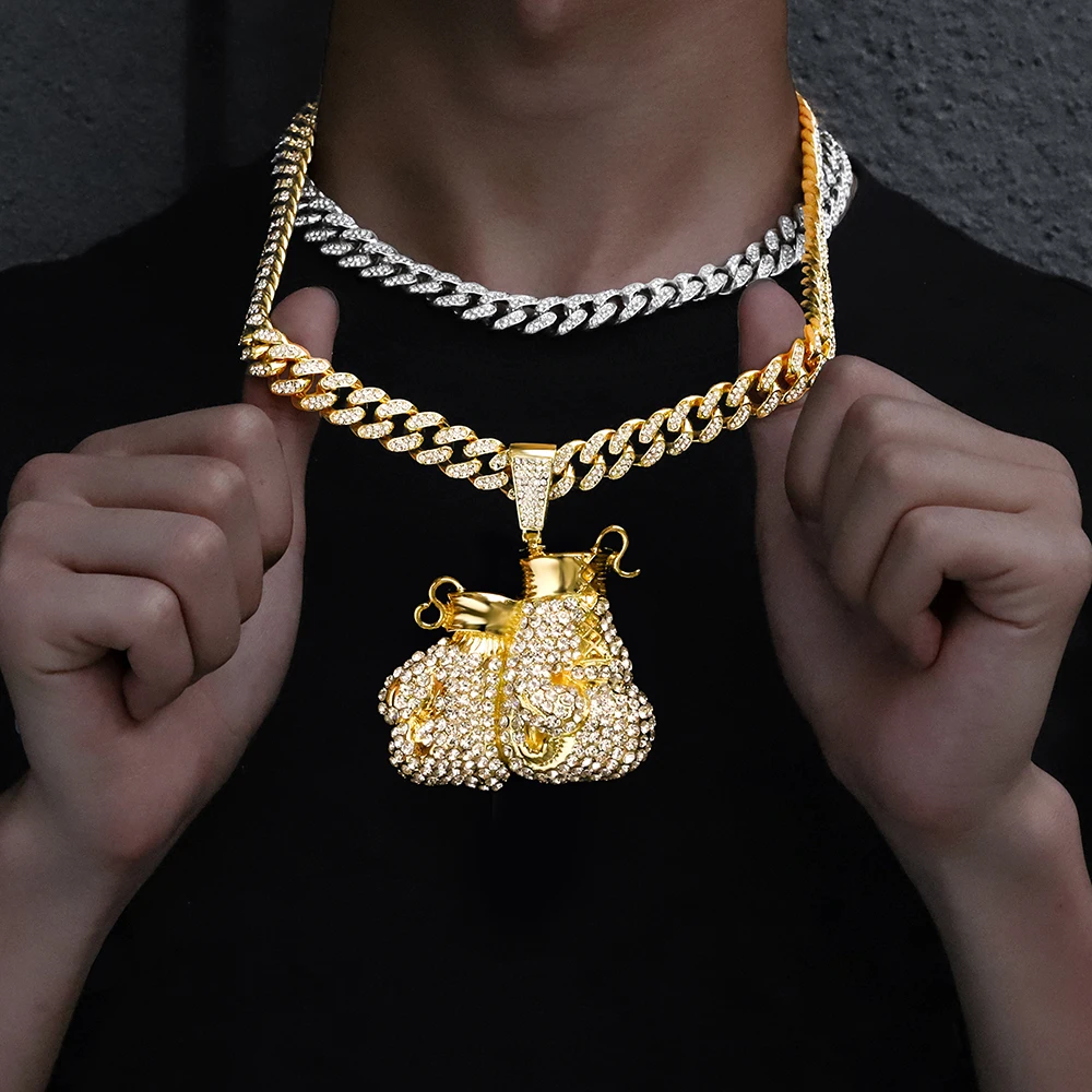Ice Out Zircon Boxing Gloves Pendant Necklace For Men Women Hip Hop ...