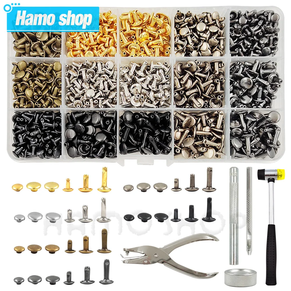 Metal-Double-Cap-Rivets-Stud-Round-Spike-Nail-With-Tool-Kits-For-Shoes ...