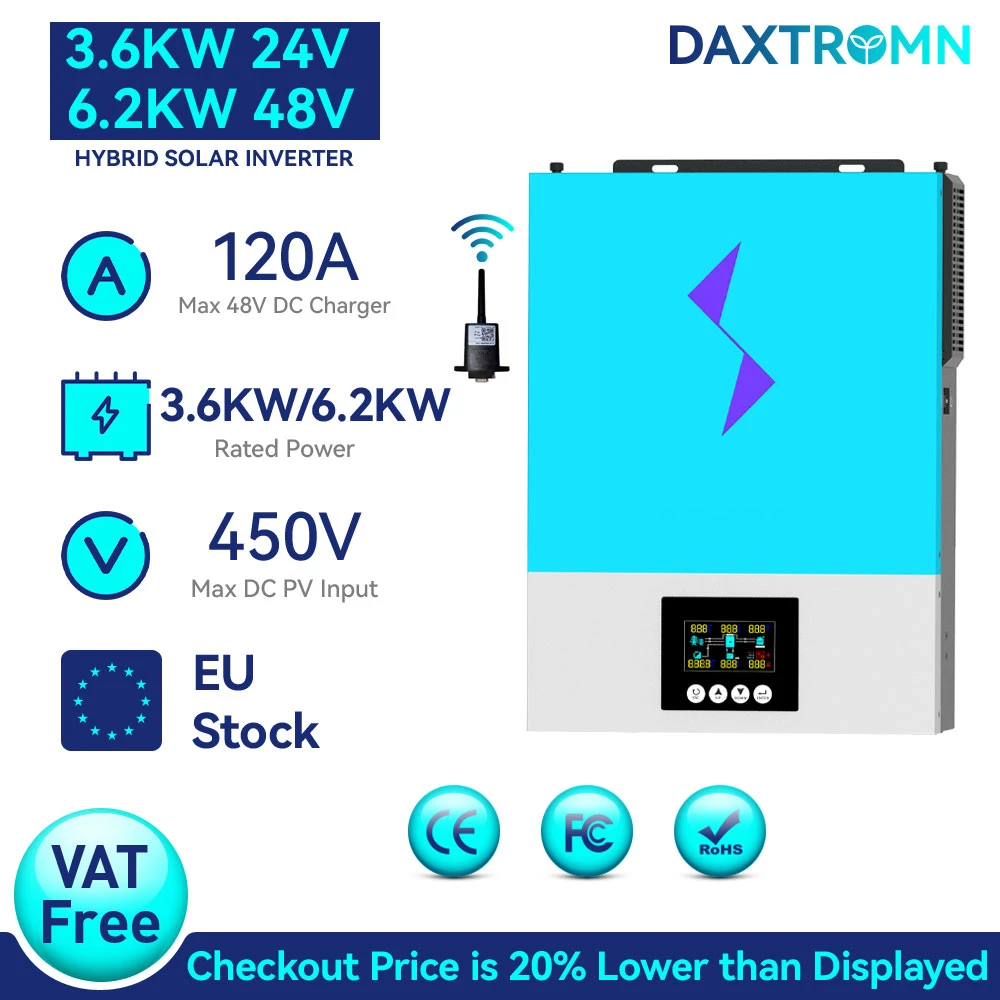 DAXTROMN 3.6KW 6.2KW Hybrid Solar Inverter 48V 220V 80A MPPT Solar Controller 90 450V Grid Tie ...