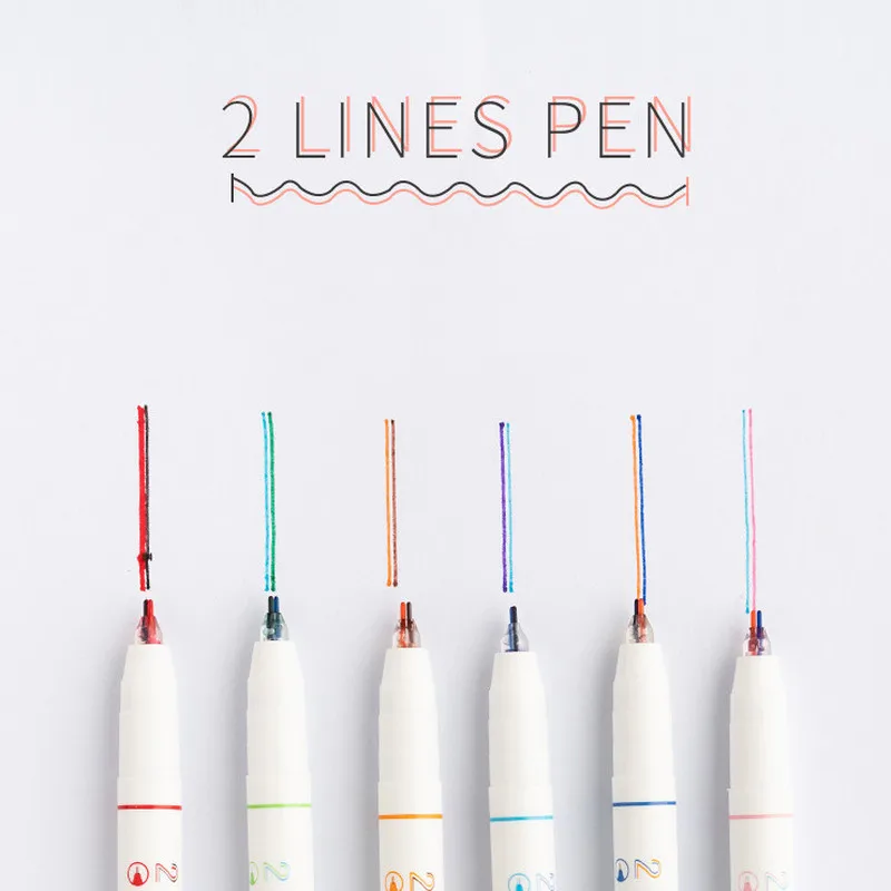 6Pcs-box-Creative-Two-color-Line-Gel-Pen-Set-Art-Drawing-Graffiti-Pen ...