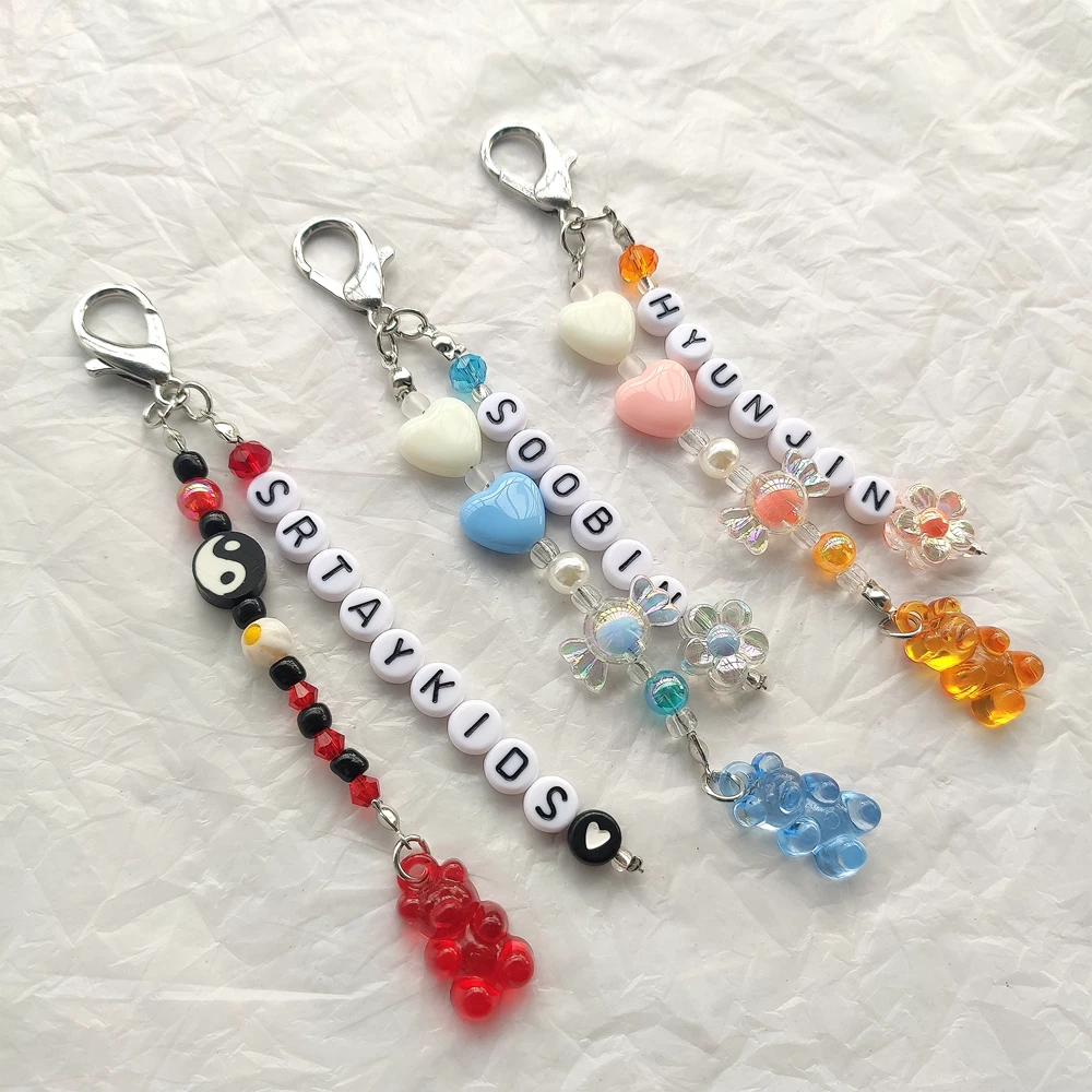 Kpop Stray Kids Key Chain Skz Keychains Crystal Beads Creative Letter ...