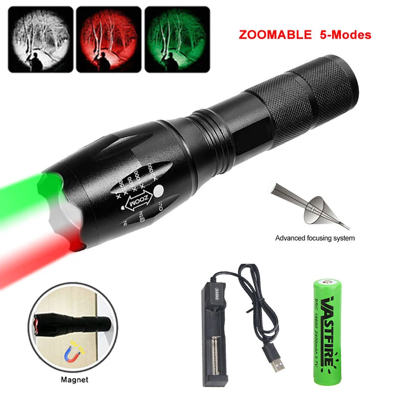 Tri-Color-Flashlight-5-Mode-Green-Red-White-Powerful-LED-Zoomable ...