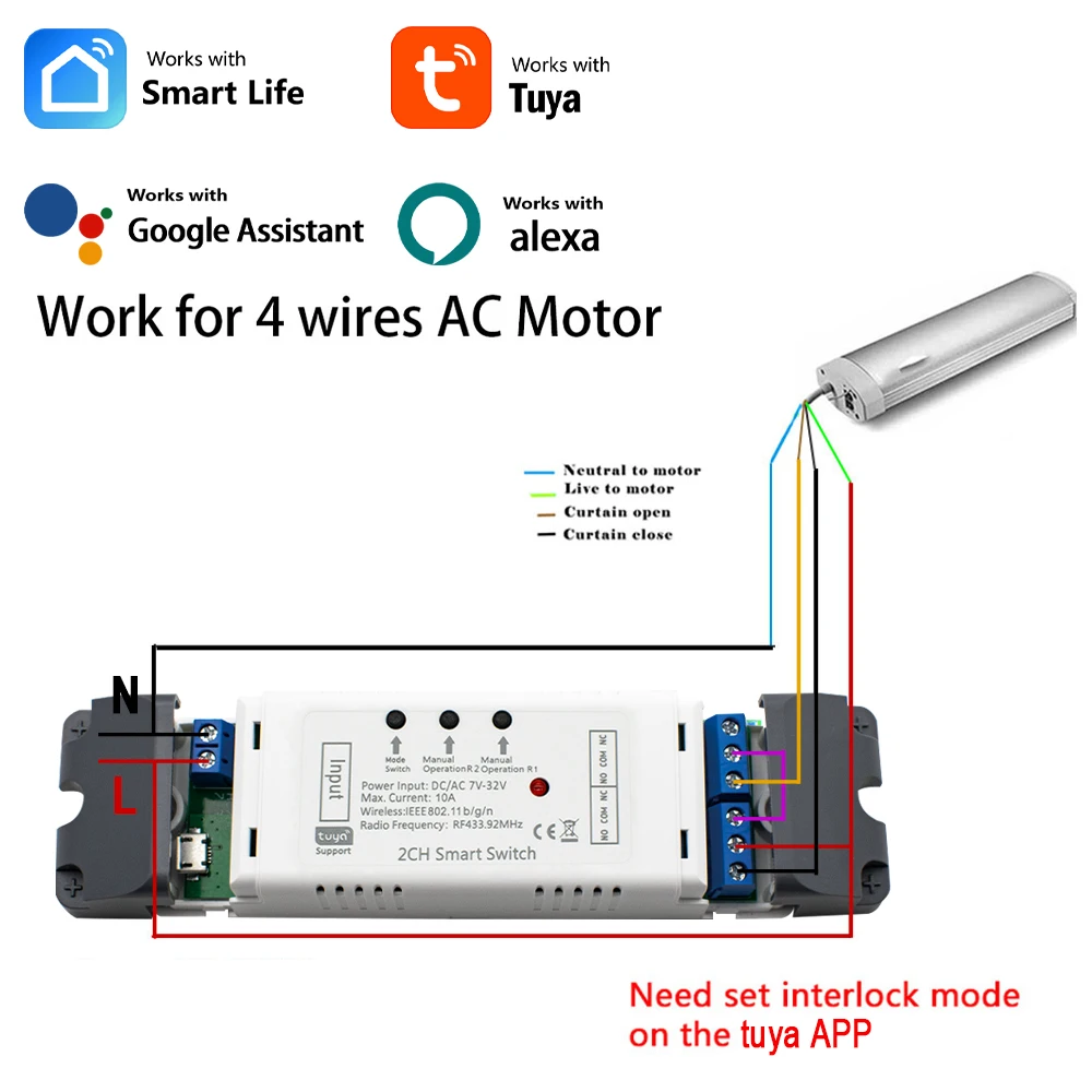 Tuya 2 Channel Smart Wifi Electric Linear Actuator Motor Controller,AC ...