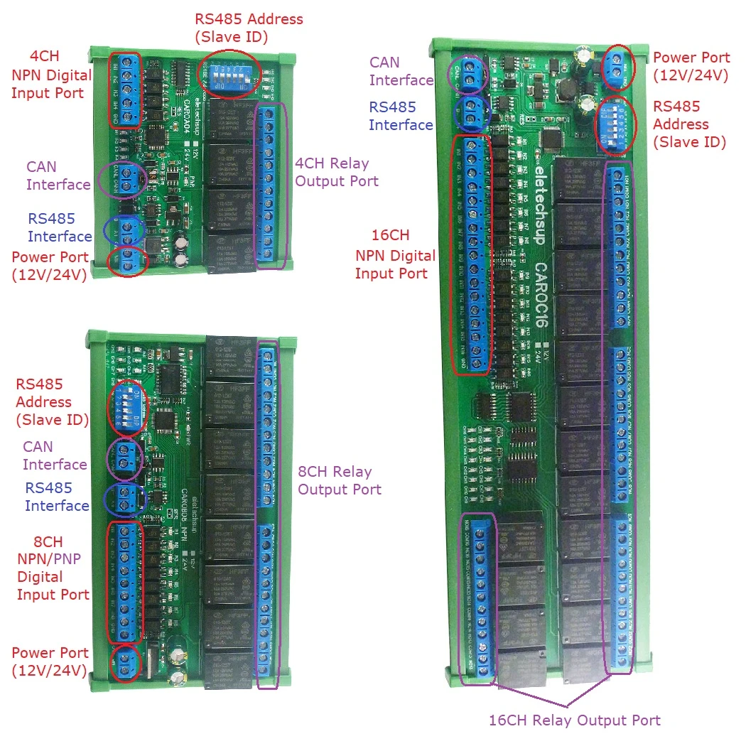 Dc 12v/24v 4-16ch Di-do Can Fieldbus Relay Module Rs485 Modbus Rtu Plc ...