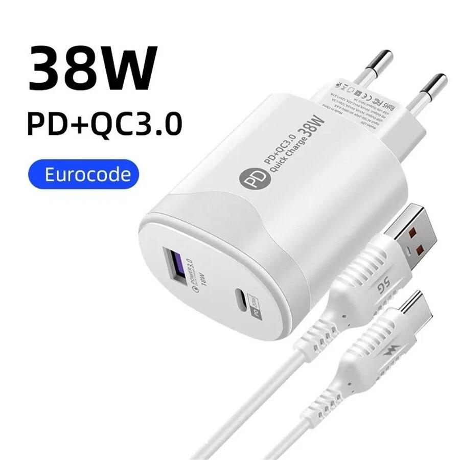 38w European Standard Type-c Fast Charging Head Pd20w + Qc3.0 Smart ...