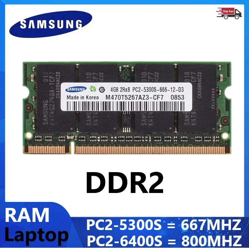 SAMSUNG DDR2 Laptop Memory SODIMM Memoria Non ECC Unbuffered RAM 2GB ...
