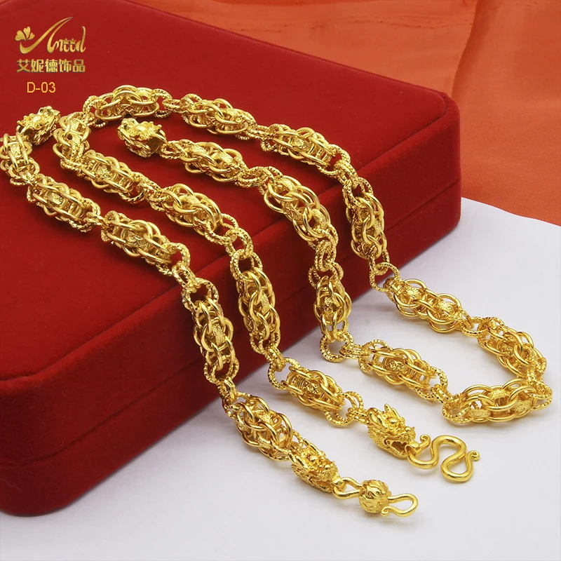 ANIID-60cm-22cm-Dragon-Head-Necklace-Set-For-Men-24k-Gold-Color-Wedding ...