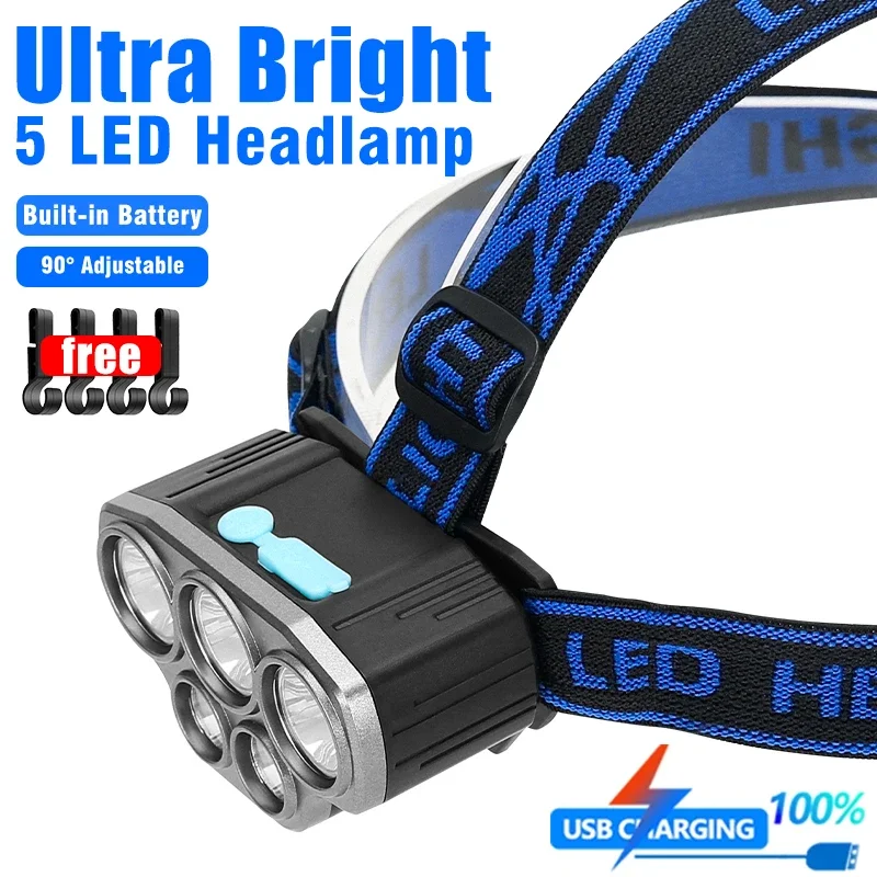 5LED-Powerful-LED-Headlamp-Led-Headlight-Super-Bright-Head-Lamp-USB ...