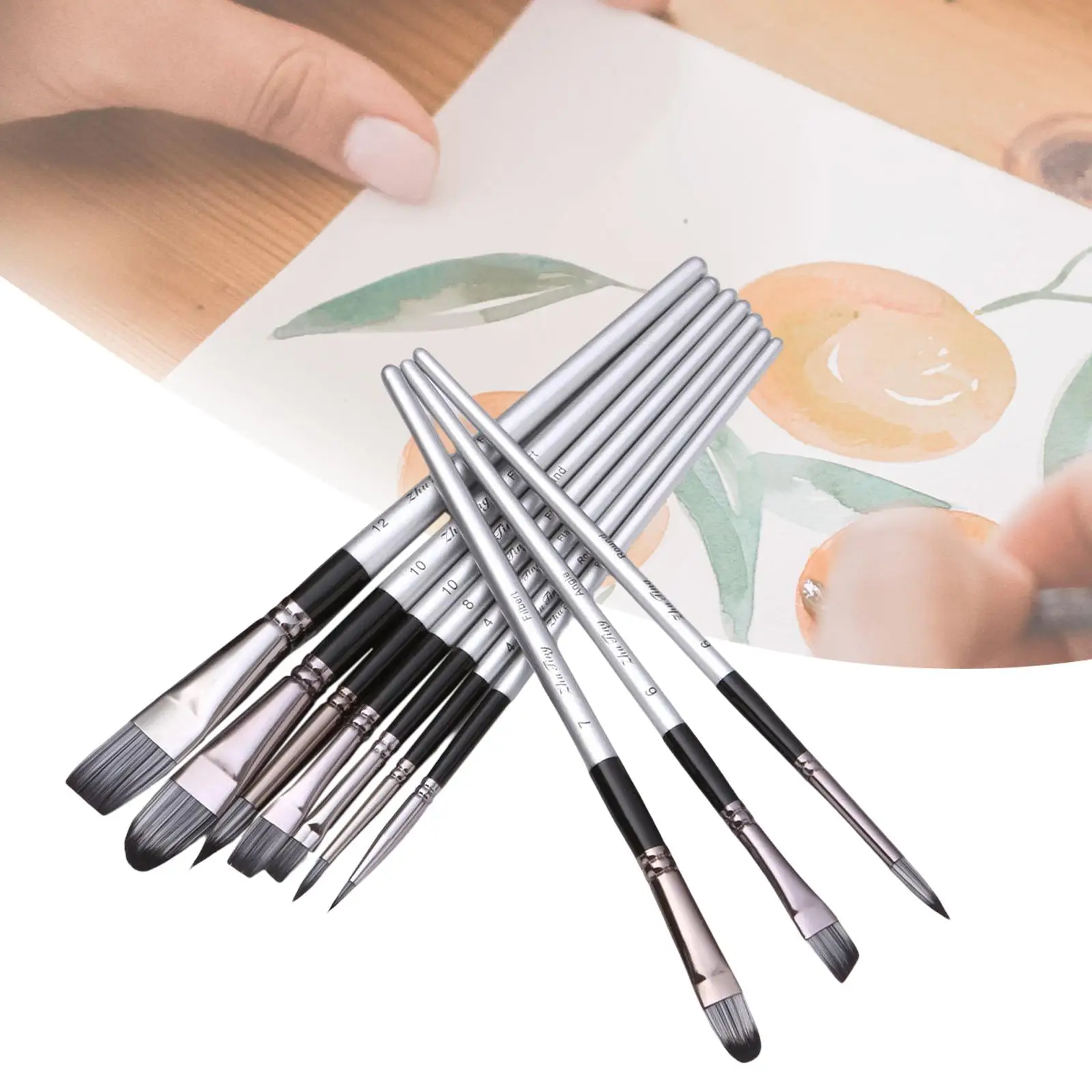 12Pcs Paint Brush Pen Set Wooden Handle Artist Paint Brushes Acrylic ...