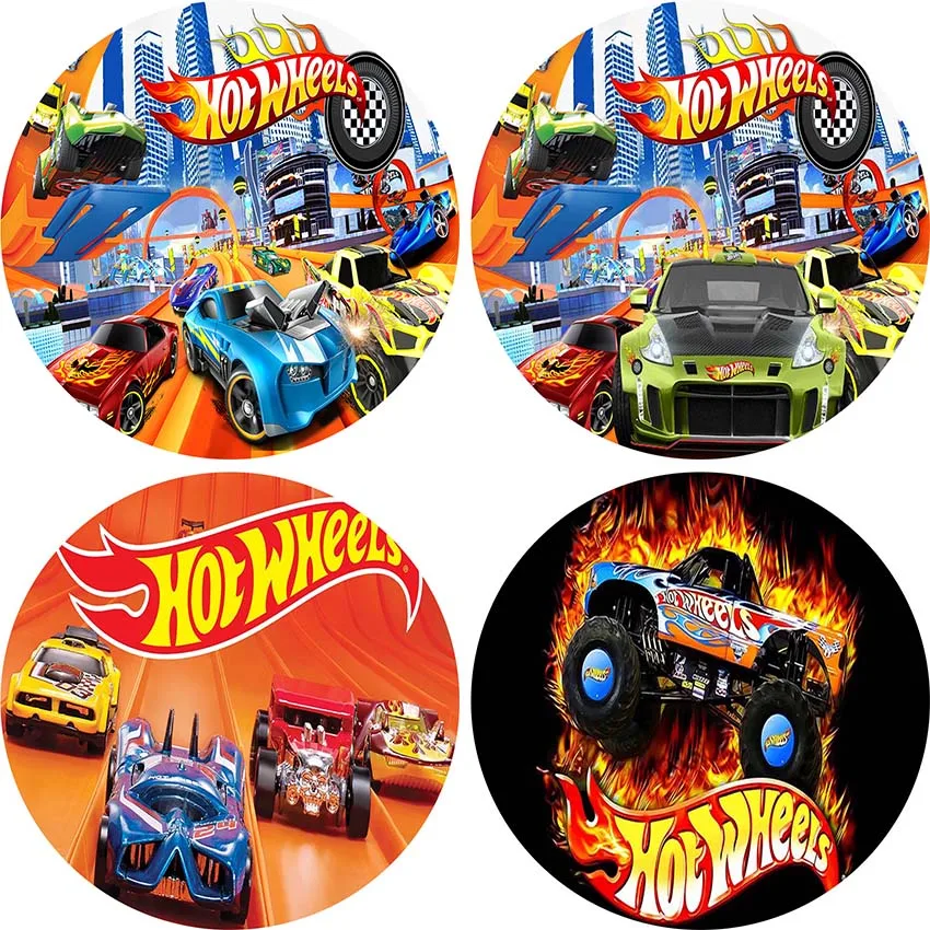 Hot Wheels Party Background For Round Racing Boy 1st Birthday Circle ...