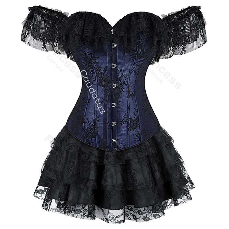 Corset-Dress-Tutu-Skrits-Set-Plus-Size-Overbust-With-Lace-Sleeved ...