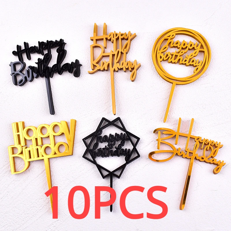 10PCS-Acrylic-Happy-Birthday-Cake-Topper-Multiple-Styles-Balck-Gold ...