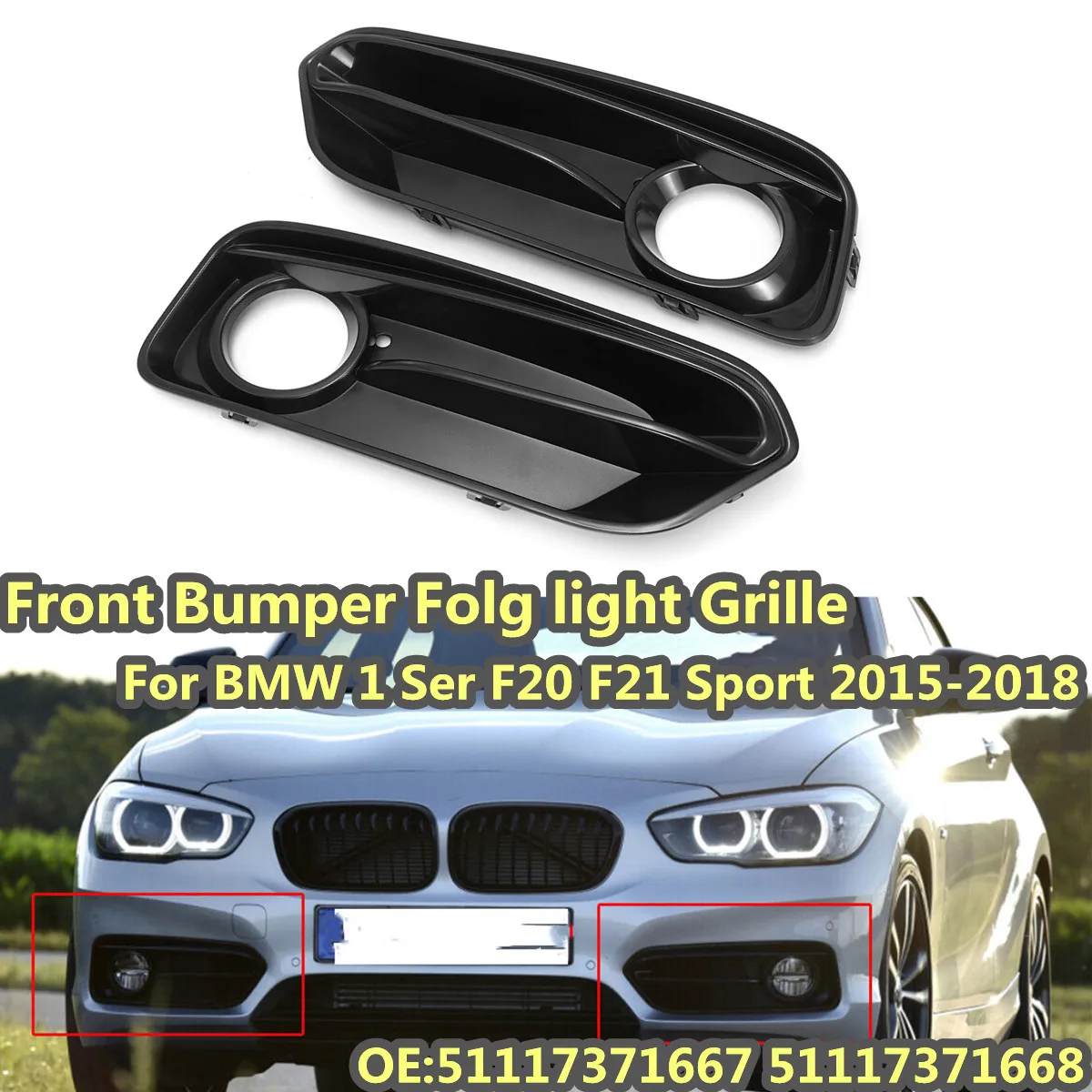 Pair-Car-Front-Bumper-Fog-Light-Grilles-For-BMW-1-Series-F20-F21-Sport ...