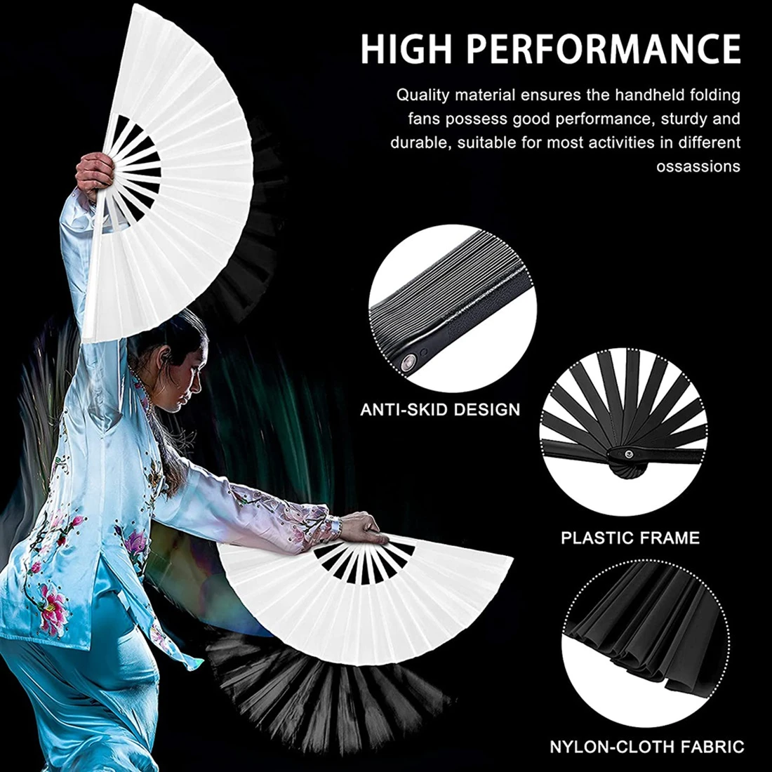 4 Pcs Large Folding Fan Silk Hand Fan Chinese Japanese Kung Fu Tai Chi ...