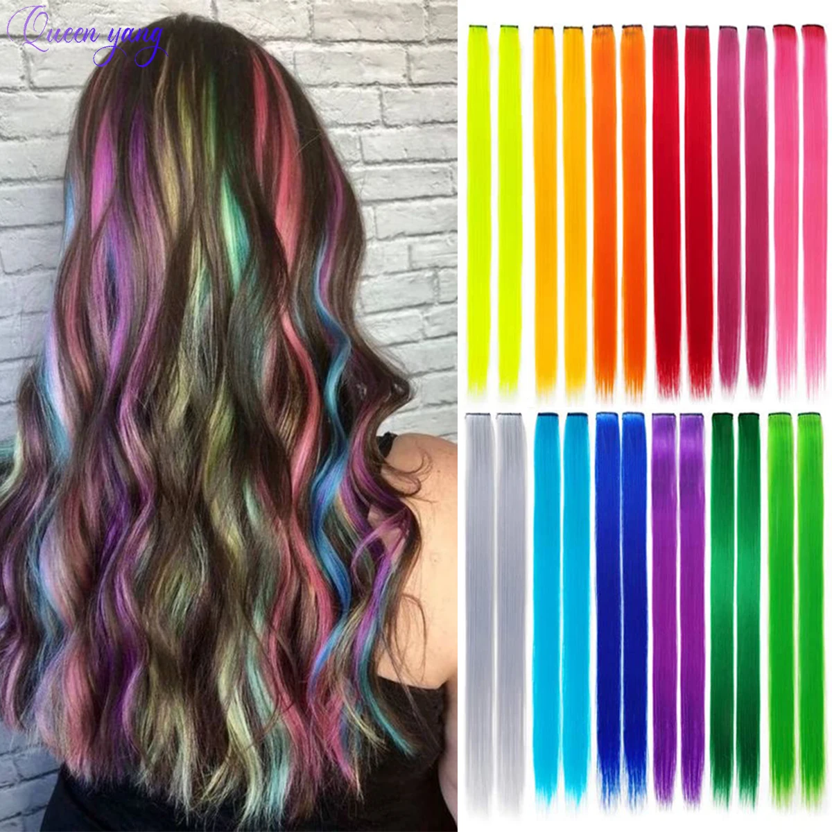 QUEENYANG-Synthetic-Wig-22-Inch-Hair-Clips-Hair-Long-Straight-Hair ...