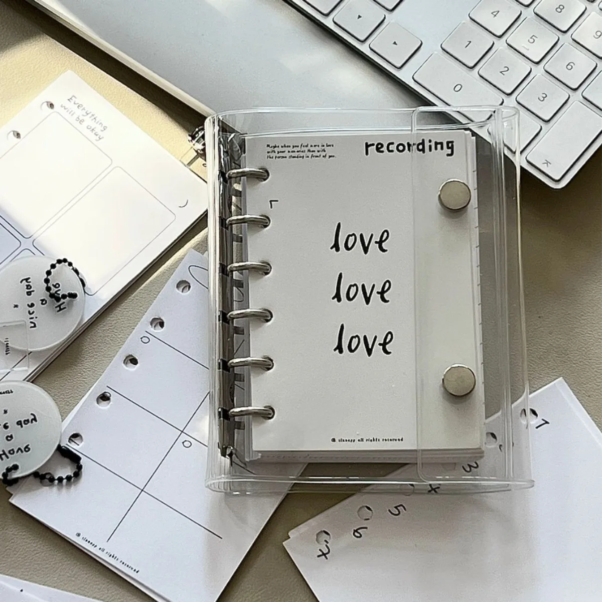 A7 Pure Transparent Double Button Three Fold PVC Loose Leaf Notebook ...