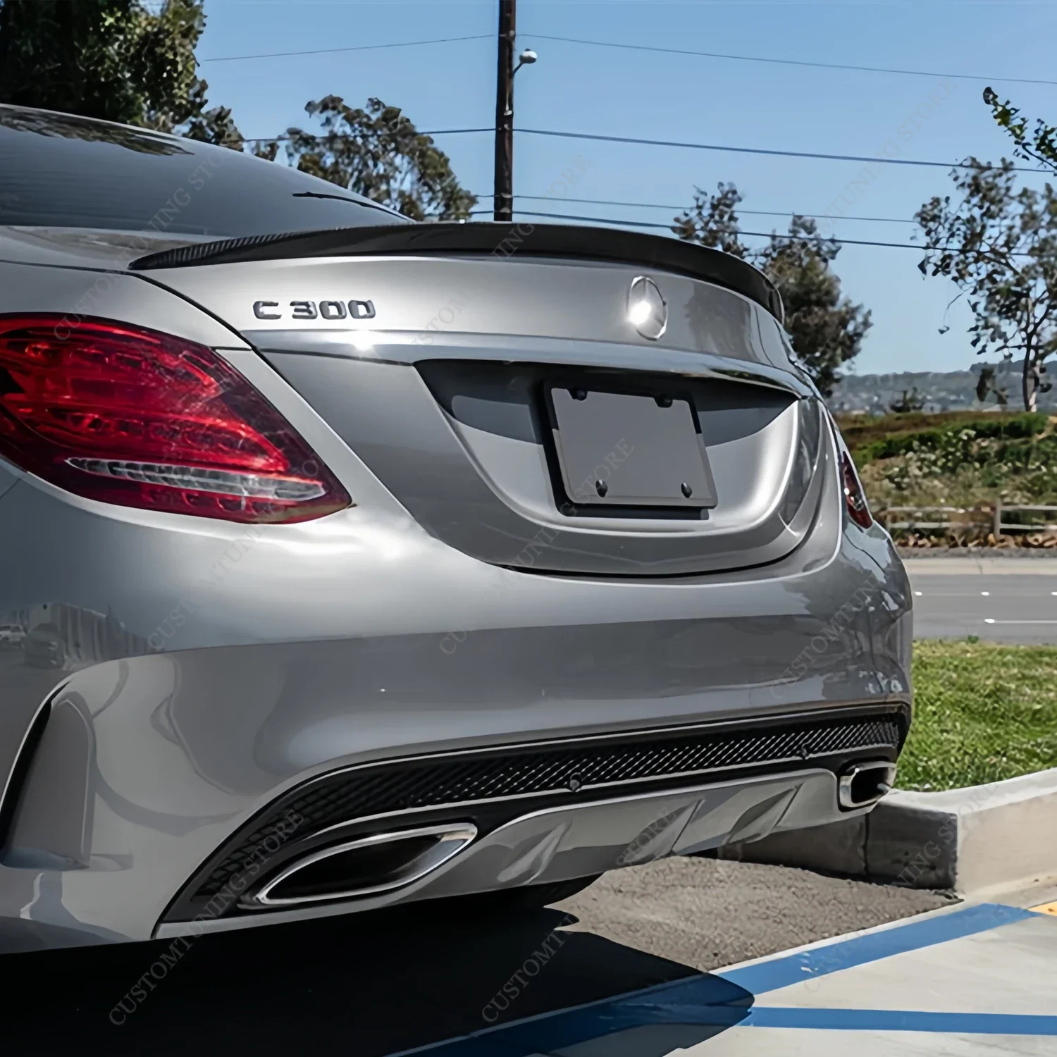 For-Mercedes-W205-Rear-Spoiler-Wing-Caps-C-Class-C200-C250d-C300-C43 ...