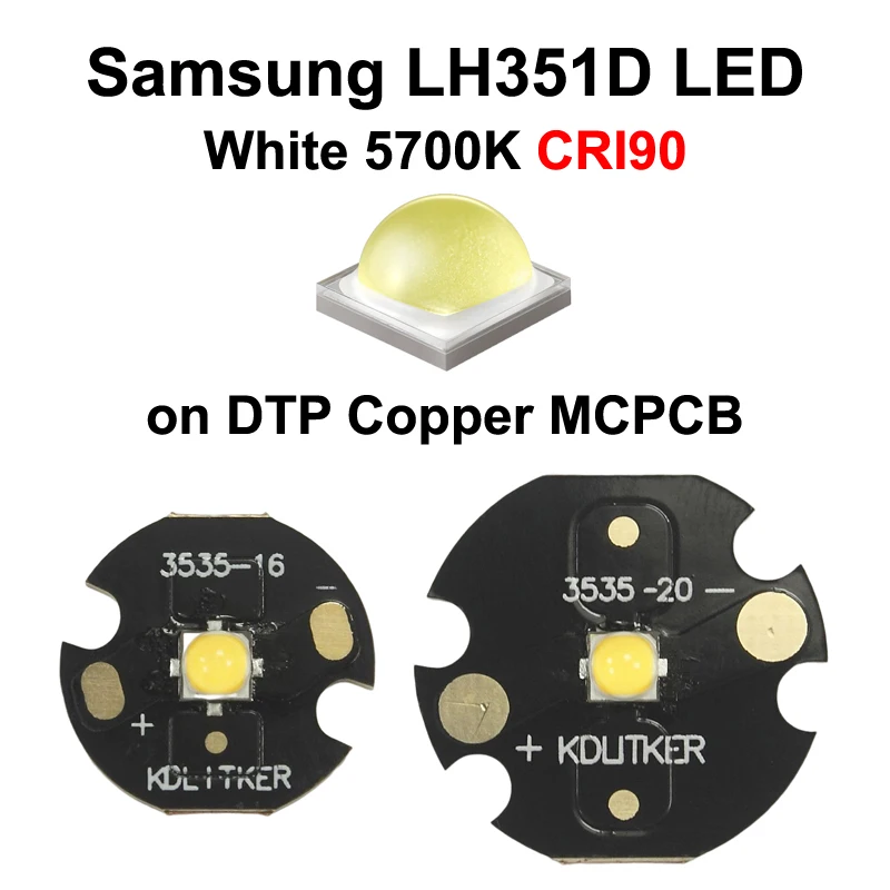 삼성 LH351D 화이트 5700K CRI90 SMD 3535 LED 이미터 손전등 DIY EDC 라이트 비즈 전구 높은 CRI ...