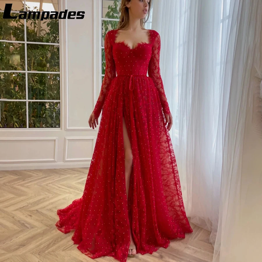 Vestido-de-fiesta-de-encaje-exquisito-rojo-con-cabezas-de-urna-abertura ...