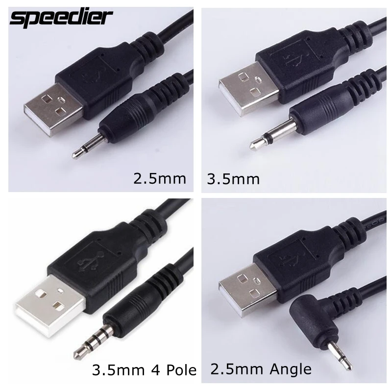 Black 1m Usb Jack Aux 2.5mm 3.5mm Mono Audio 4 Pole Cable Usb2.5 2.5 Mm ...