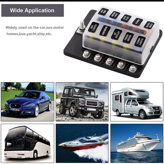 8 Way Blade Fuse Box Car Boat LED Indicator PBT Material 12V 8-Way ...