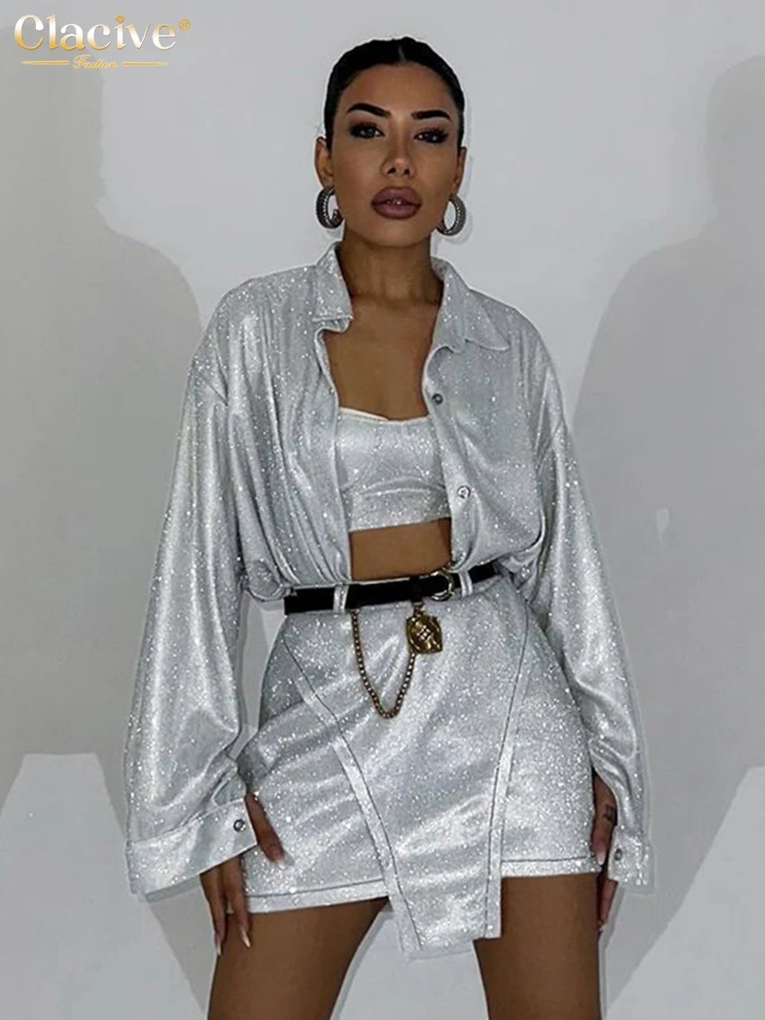 Clacive-Conjunto-de-3-piezas-holgado-con-purpurina-plateada-para-mujer ...