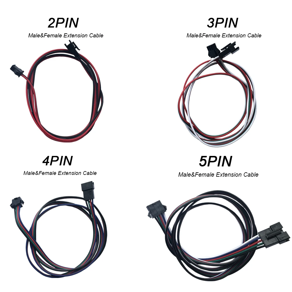 0.5m 1m 2m Male Female Extension Cable 2Pin 3Pin 4Pin 5Pin JST Wire ...