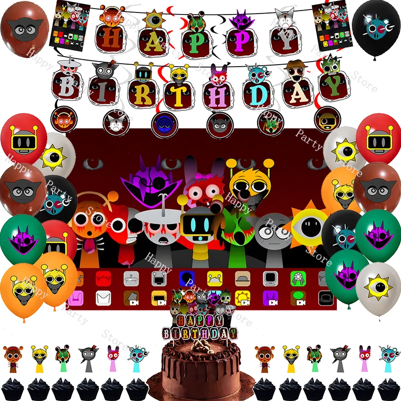 Incredibox Sprunki Birthday Party Supplies Sprunki Balloon Backdrop ...