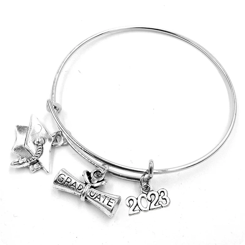 2022 Graduate Cap Charm Bracelet Stainless Steel Adjustable Bangles For ...