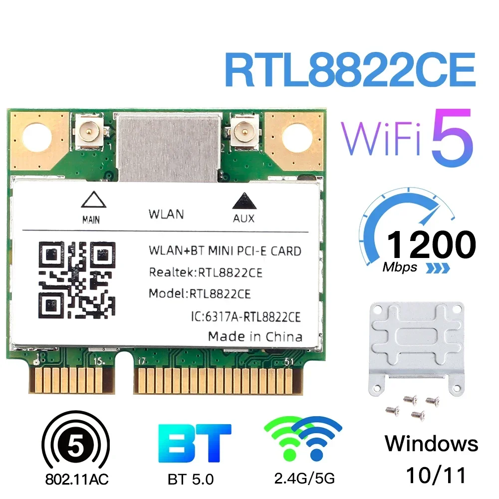 Dual-Band-Mini-Pcie-RTL8822CE-1200Mbps-WiFi-Card-Bluetooth-5-0-Wireless ...