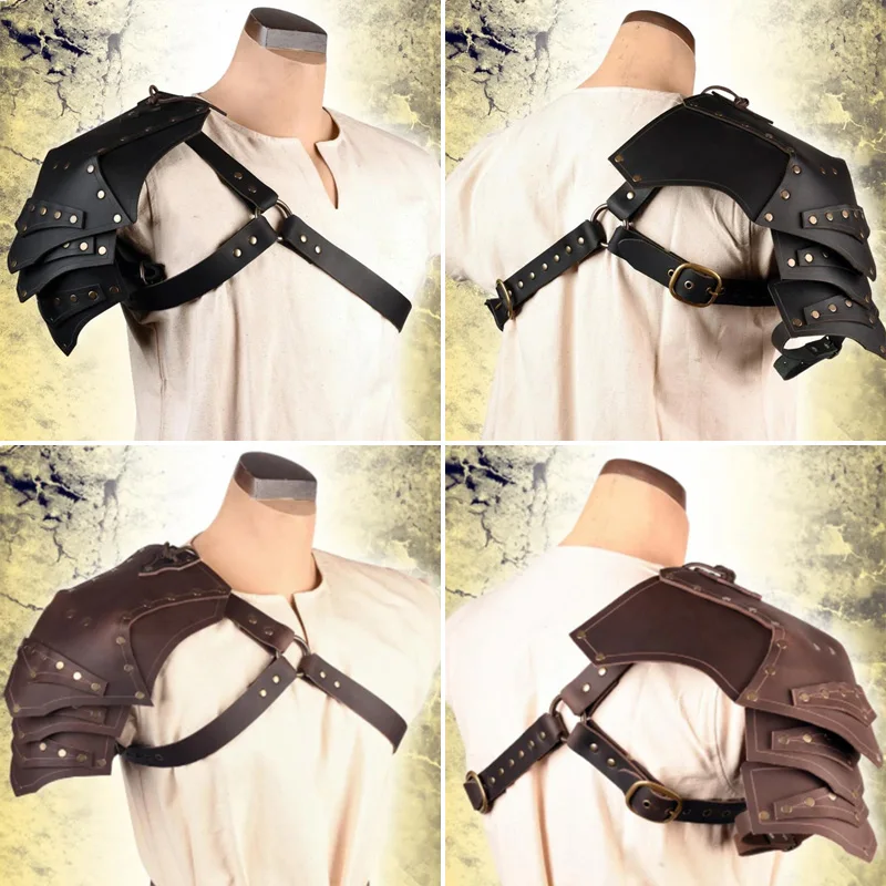 Medieval-PU-Leather-Single-Shoulder-Armor-Viking-Knight-Warrior ...