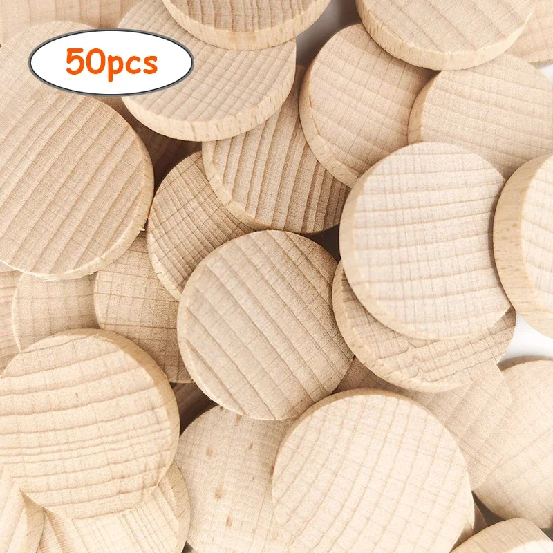 50pcs-5cm-Flat-Round-Natural-Wood-Coins-Disc-Unfinished-Wooden-Slices ...