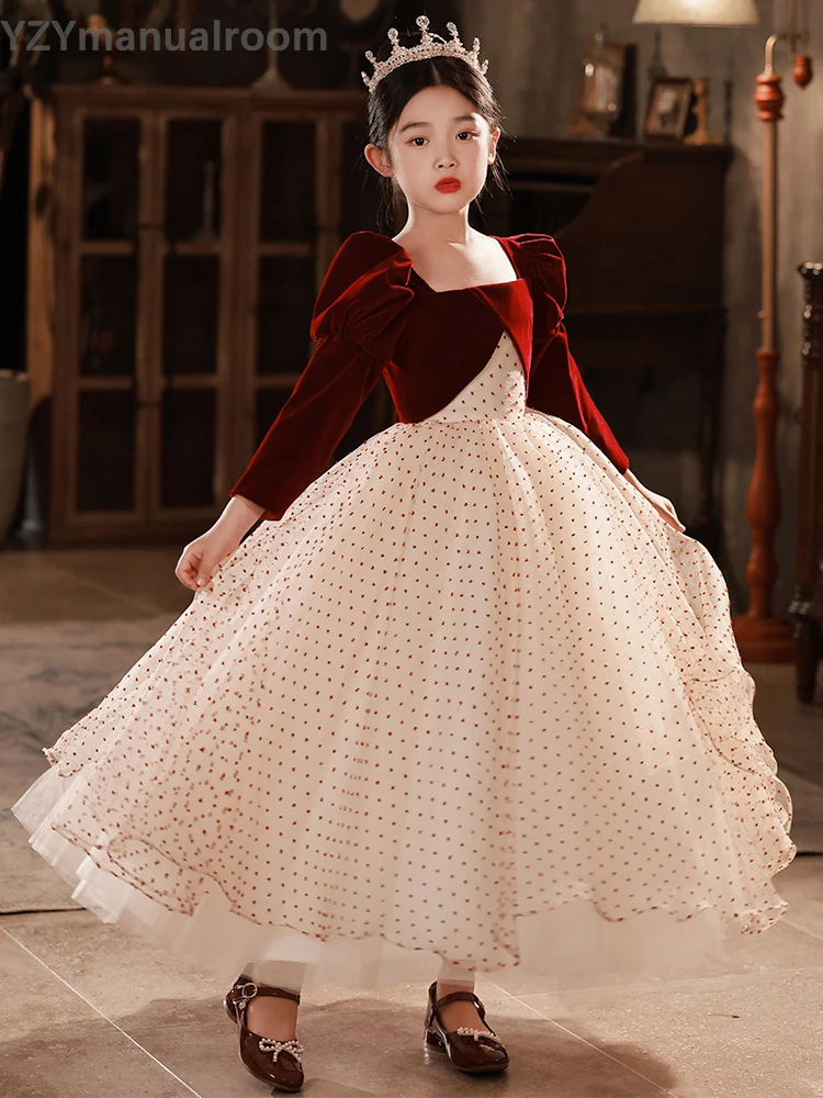 Girl-Dress-Red-Kids-High-End-Princess-Dress-Winter-Flower-Girl-Wedding ...