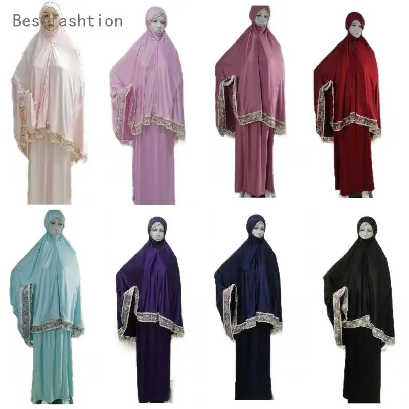 2PCS-Women-Muslim-Islamic-Hijab-Blouse-Skirts-Sets-Ramadan-Prayer ...